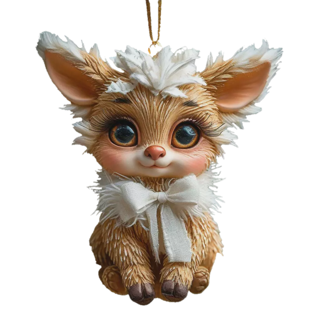 "Fluffy furry cute elf fawn with big eyes and long eyelashes white bow ...