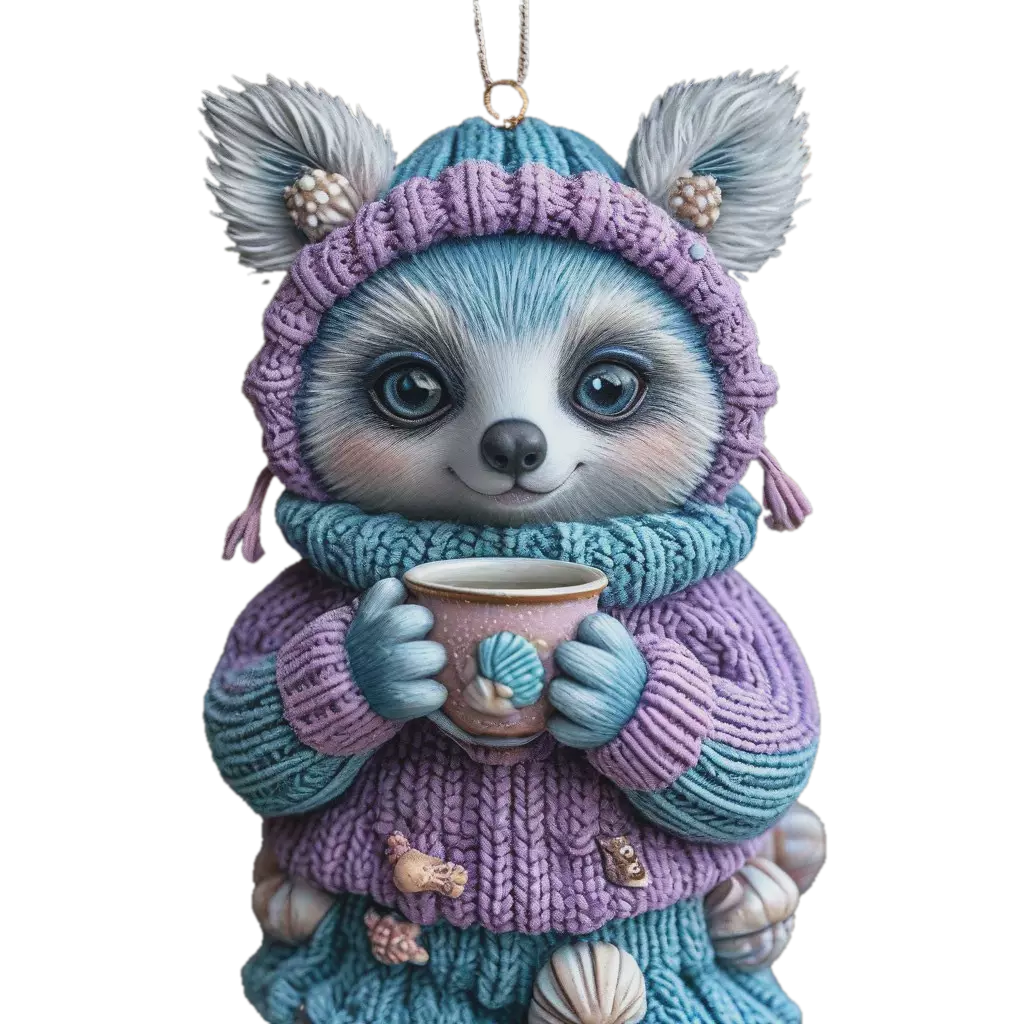 "Lemur-a girl with fluffy paws is very cute, dressed in a lilac sweater ...