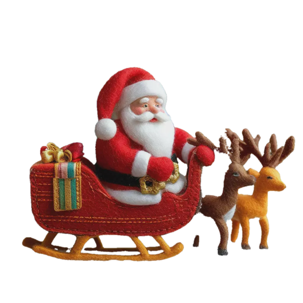 "Santa Claus on a sleigh with reindeer and a gift in his hands" — image ...
