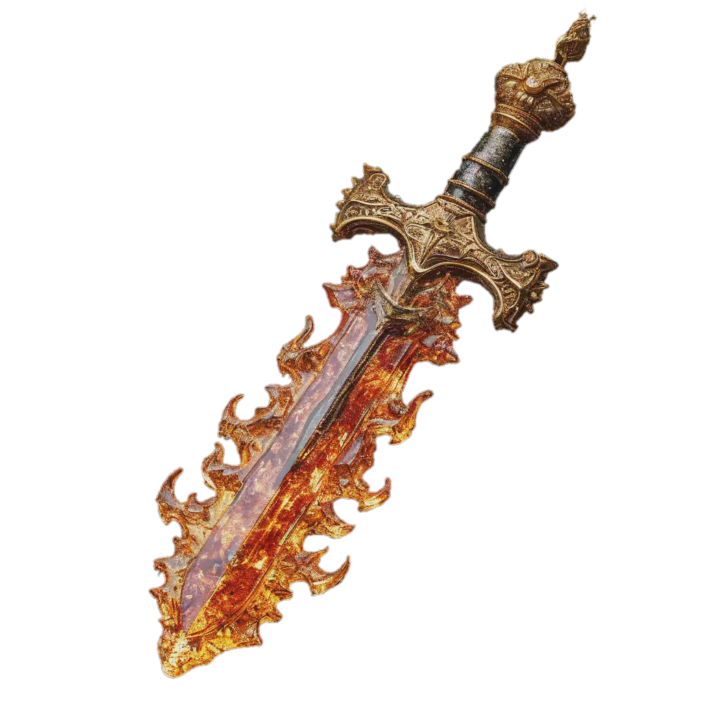 "A sword made of lava, magma forms a hilt and a blade, a hilt made of ...