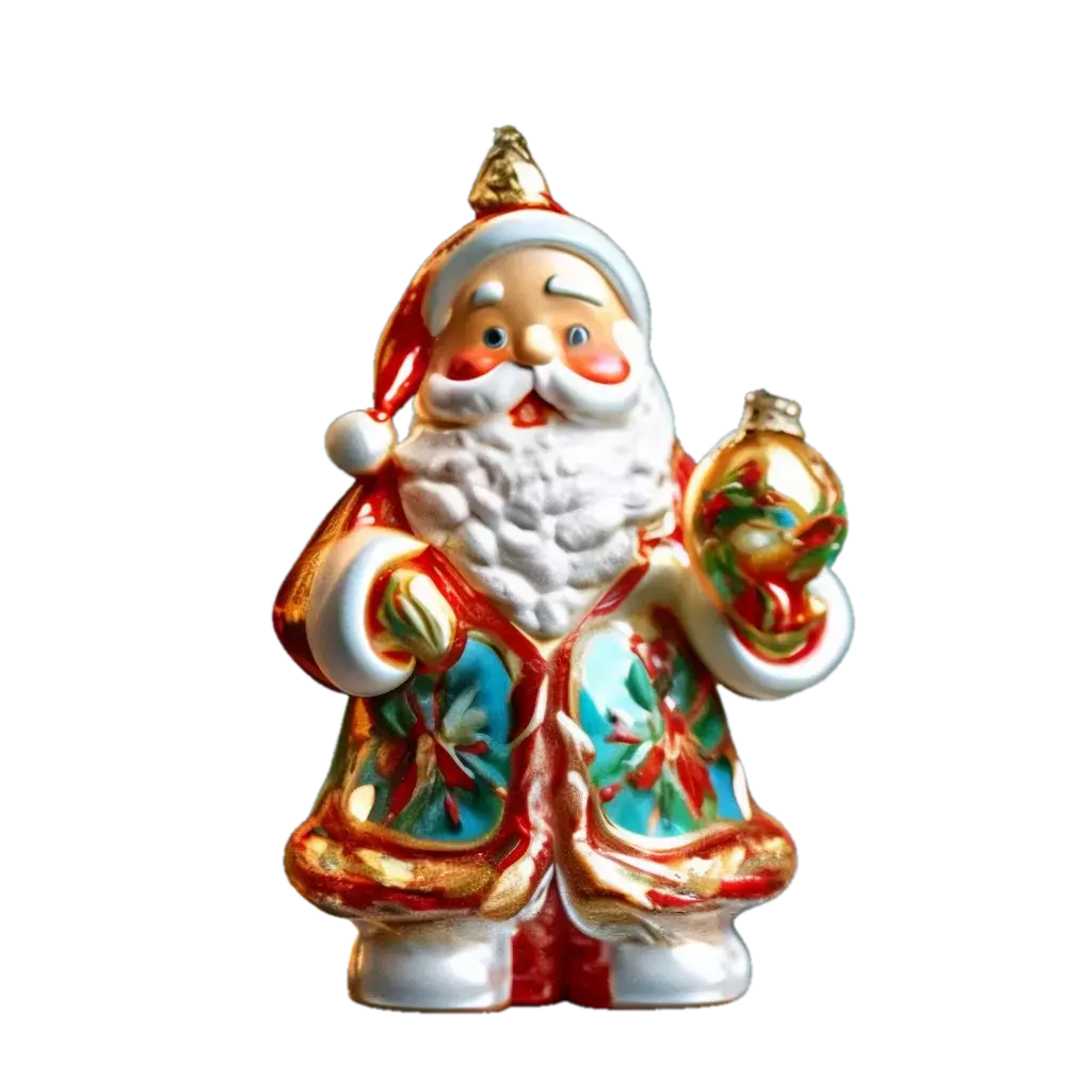 "Cheerful porcelain Santa Claus near the Christmas tree" — image ...