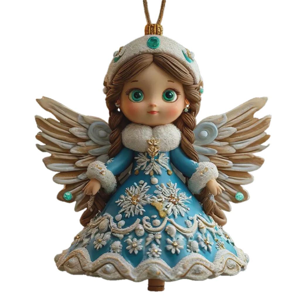 "Snow maiden doll-snow angel, emerald eyes, brown hair in a braid ...