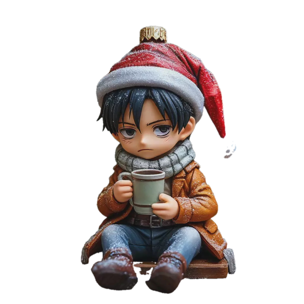 "The frowning mini Levi from Attack of the Titans is sitting cross ...
