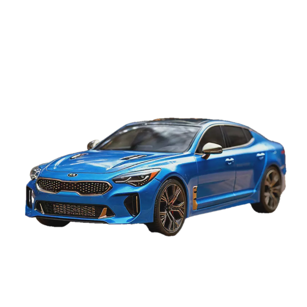 "Blue Kia Stinger with exhaust" — image created in Shedevrum