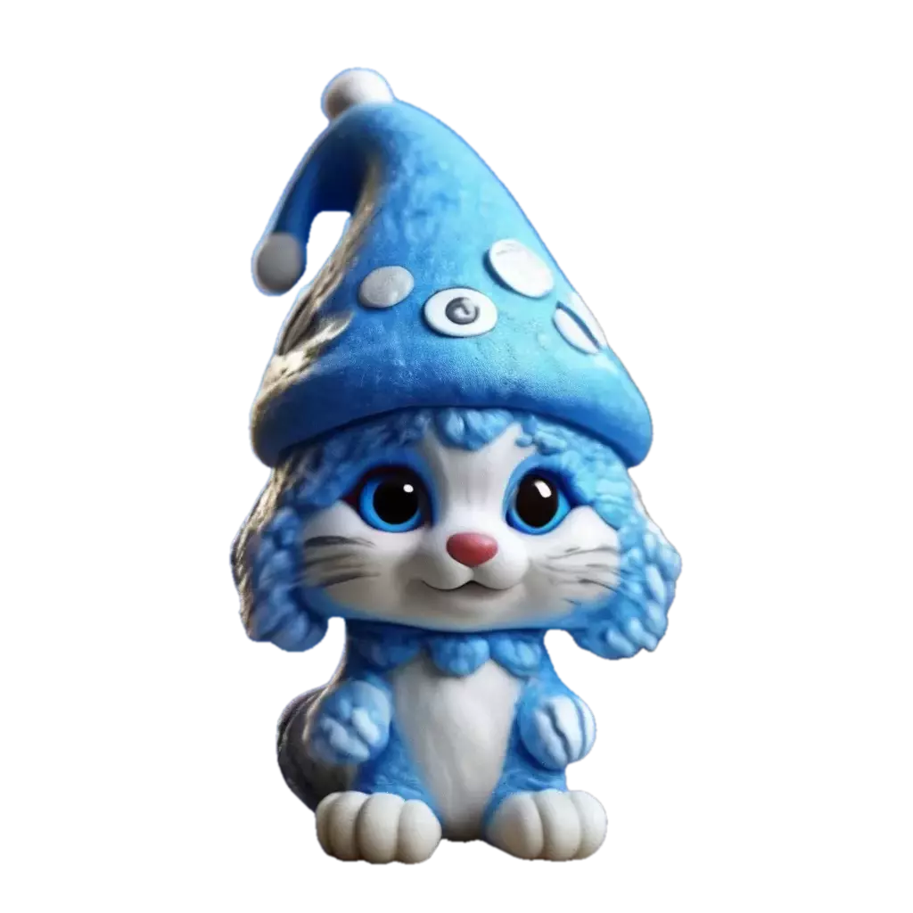 "Shailushai, cute blue smurf, cat face, hat in the form of a white ...