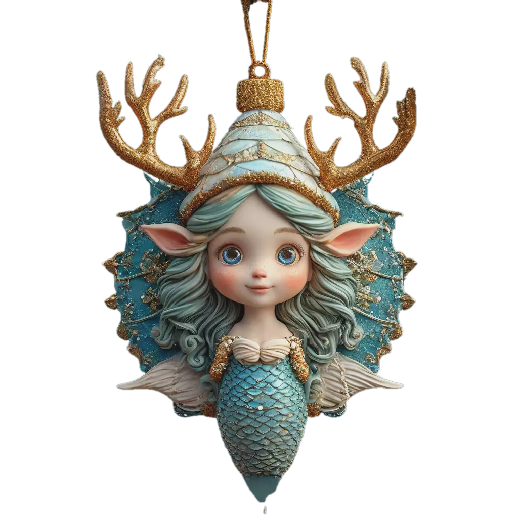 "Mermaid with antlers of a deer in a New Year's hat" — image created in ...
