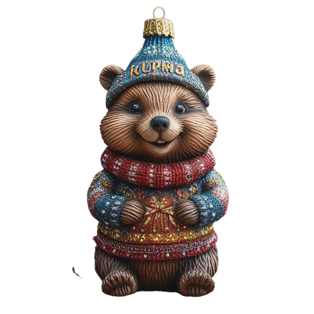 "A smiling beaver in a festive New Year's outfit with sequins and a hat ...