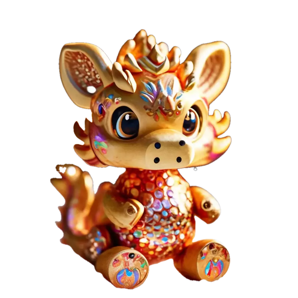 "A beautiful cute chibi Chinese dragon with big eyes with gold-orange ...