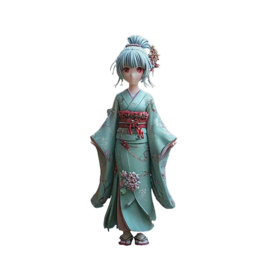 "Anime girl, silver hair, ruby irises, dressed in a yukata, pastel ...