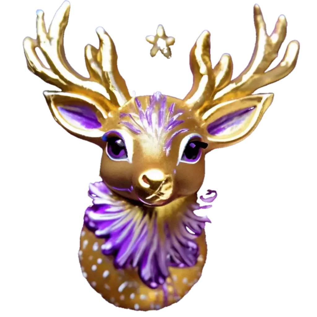 "Toy: a small, beautiful golden fawn, a purple snowflake on his ...