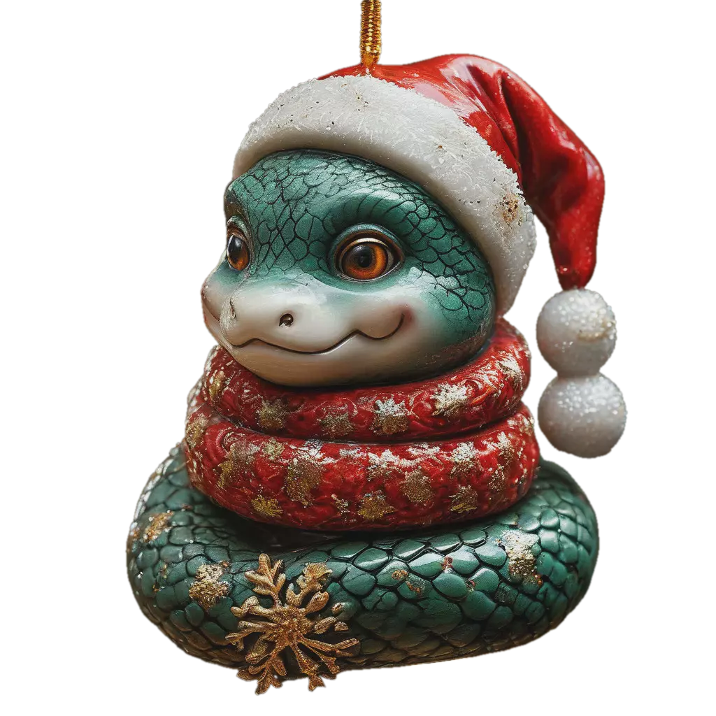 "A green snake in a Santa Claus hat and a scarf of the Ural football ...
