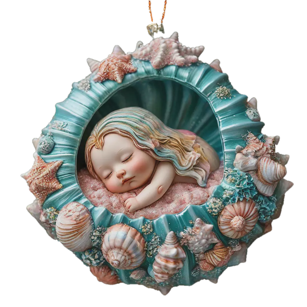 "Clam shell with open flaps, sleeping baby chibi inside the shell ...