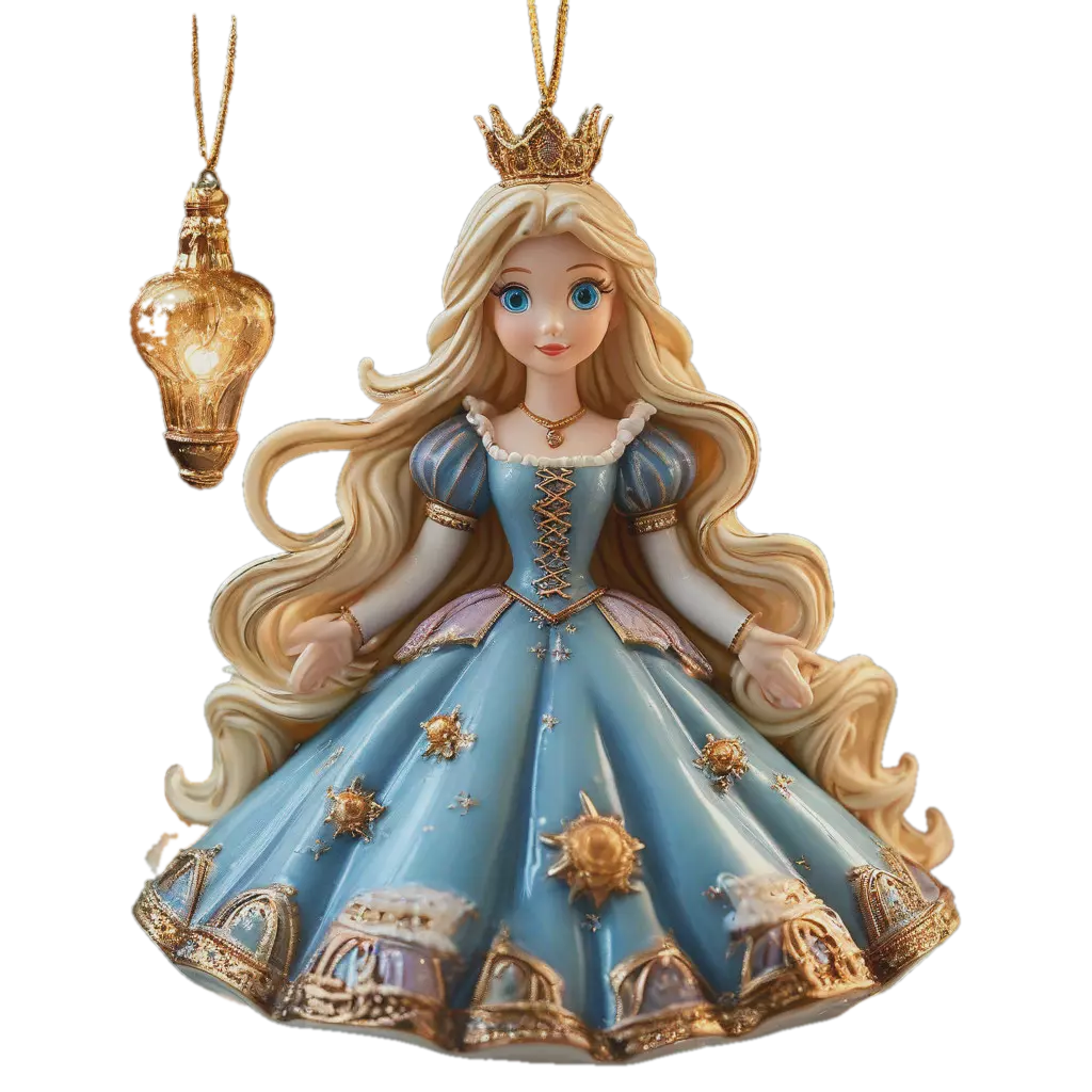 "A Rapunzel-style Christmas tree toy with sun rays and signs and a ...