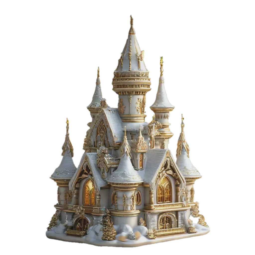 "Snow-covered Disneyland 3D model" — image created in Shedevrum