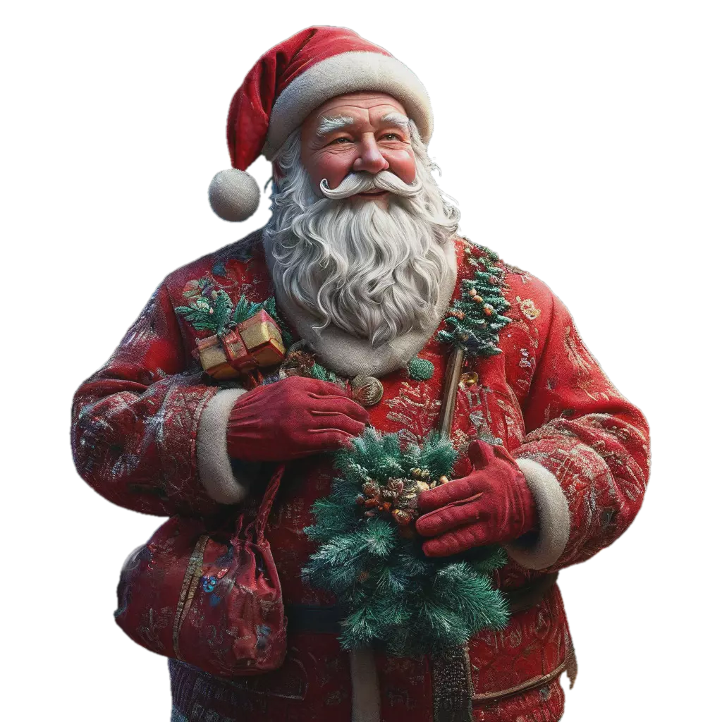 "The smiling elderly Santa Claus with a Christmas tree and a red bag of ...