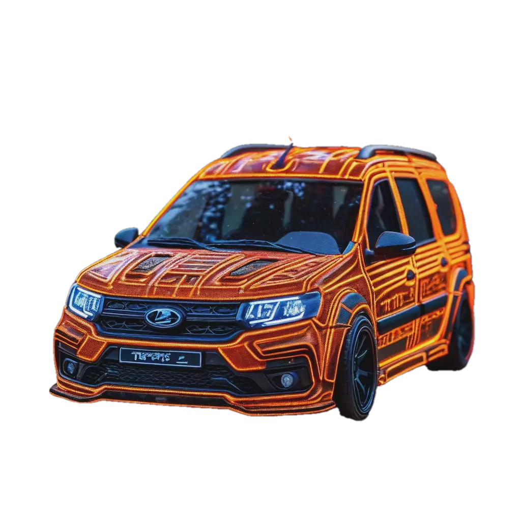 "Lada Largus drift orange with black plastic body kits" — image created ...