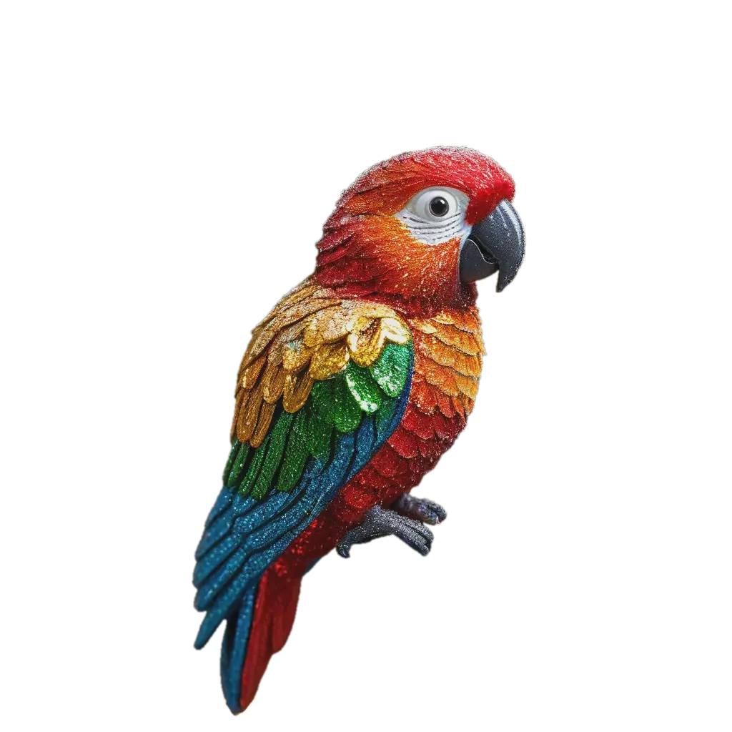 "Retro toy, glass, full-length glass parrot Kesha on a coniferous ...