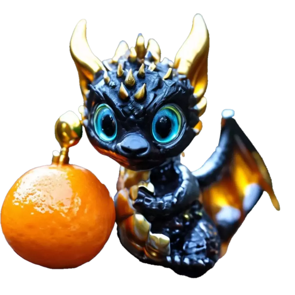 "Realistic ultra-cute black winged bug-eyed detailed baby dragon ...
