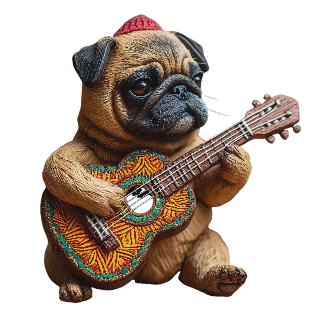 "A pug plays the guitar" — image created in Shedevrum