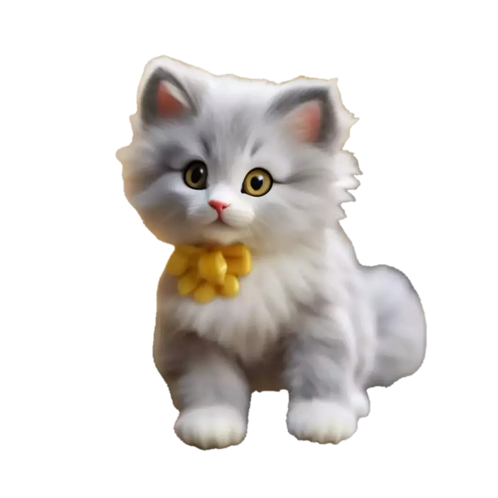 "Realistic tiny white-gray fluffy kitten, waving a paw, birch color,big ...