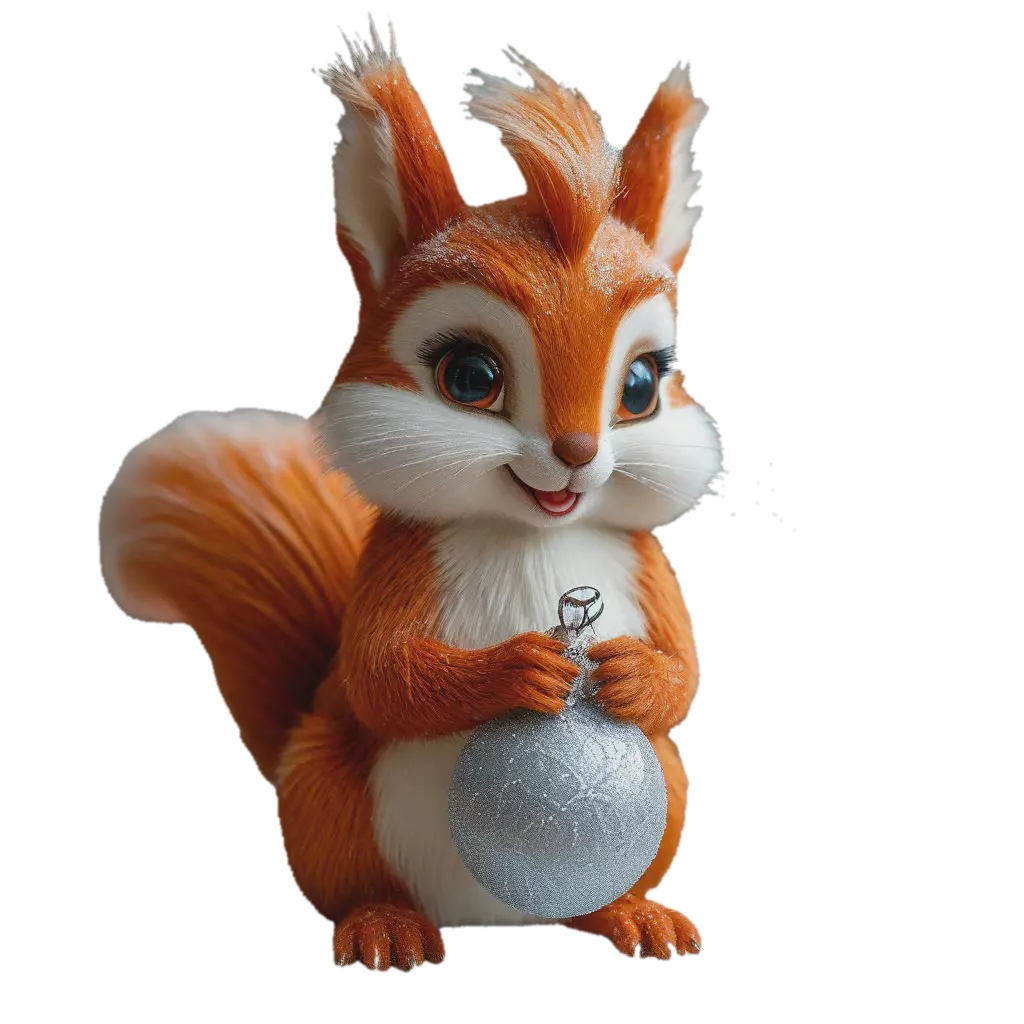 "A cute red-haired cartoon Disney squirrel is sitting on the fluffy ...
