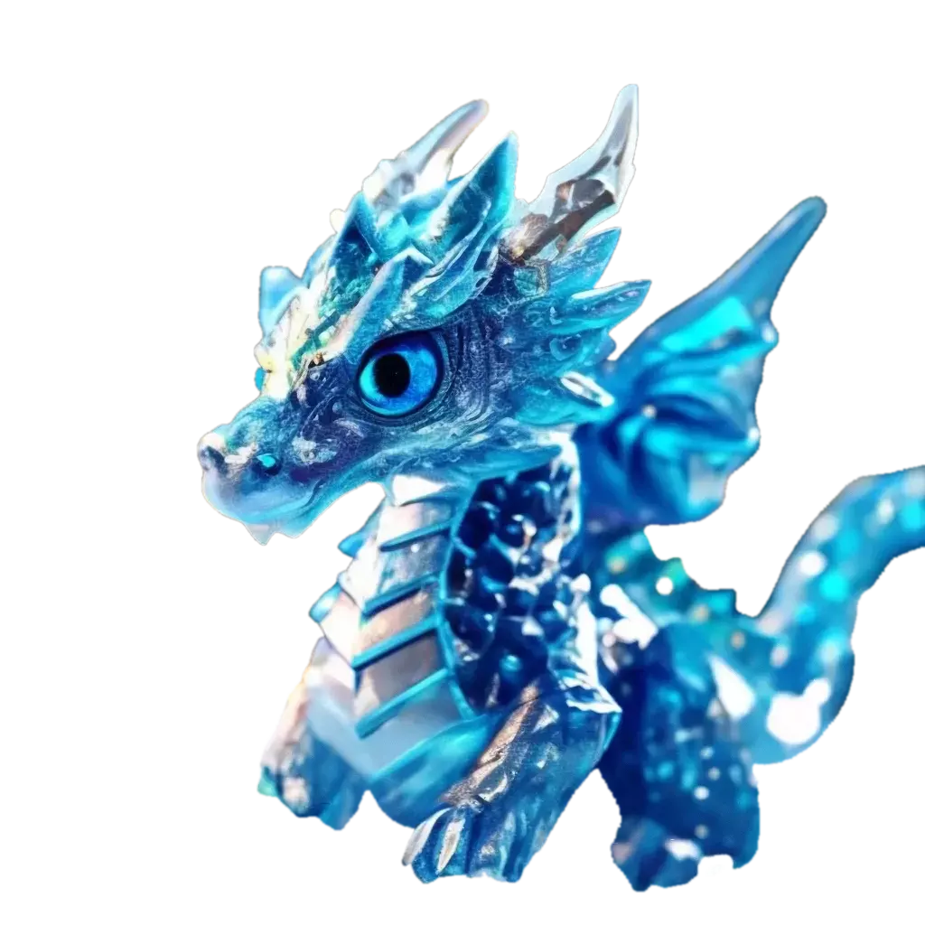 "An ice dragon in snowflakes with blue eyes glitters with emeralds, it ...