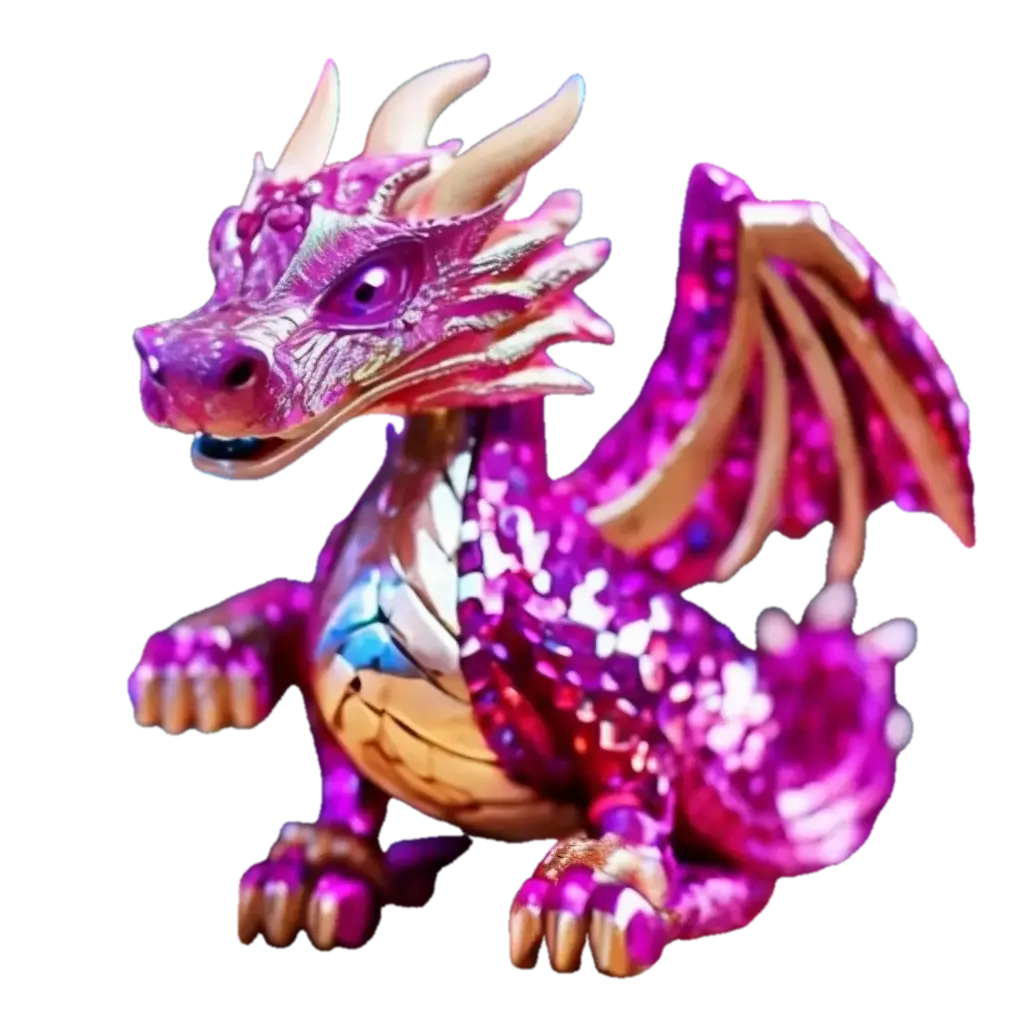 "Dragon purple, fuchsia on a stand, sequined, crystal, smiling" — image ...