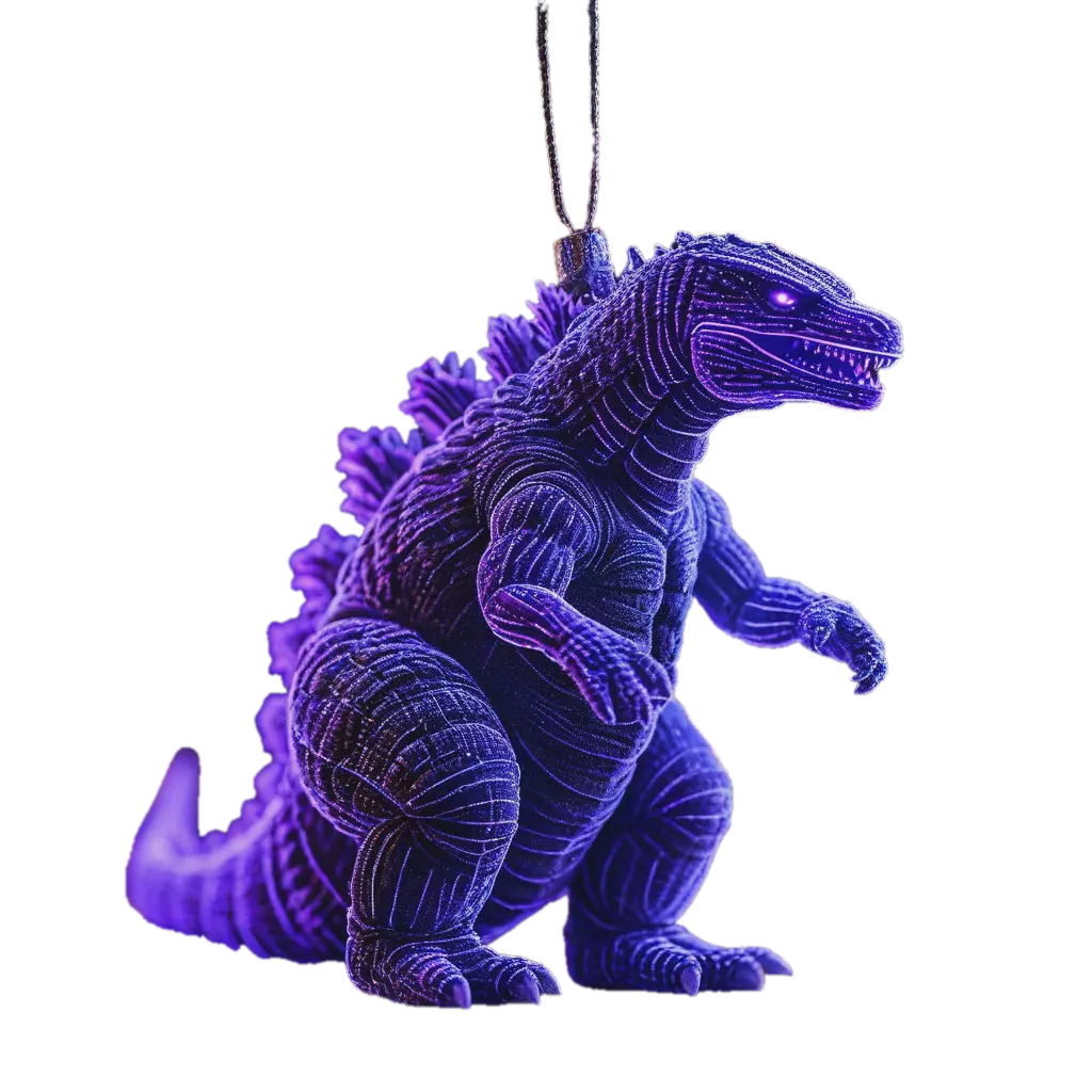 "Godzilla glows purple" — image created in Shedevrum