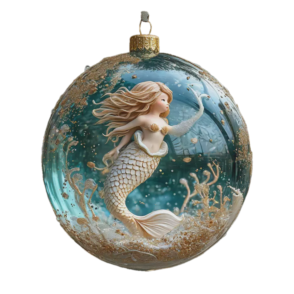 "The glass ball is voluminous, a mermaid floats inside, everything is ...