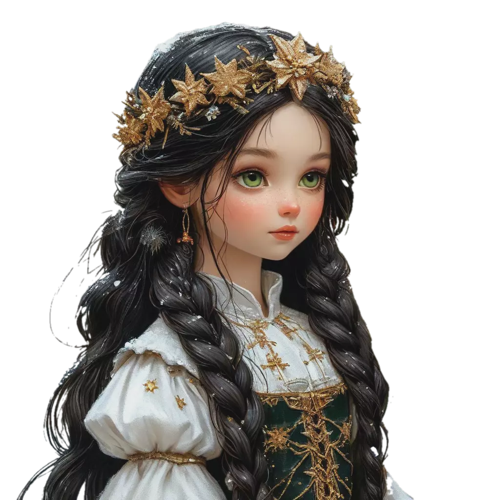 "Middle Ages, beautiful girl, dark very long hair, green eyes ...