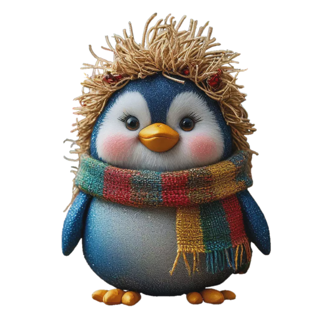 "A fat round contented and funny penguin with curly hair in a sparkling ...
