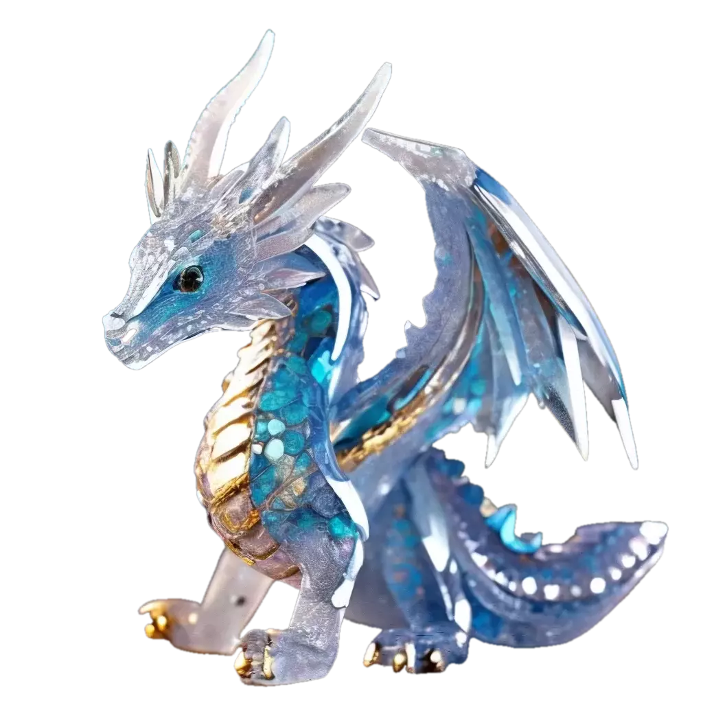 "A one-horned dragon from an ice cave with large crystal wings, an ...